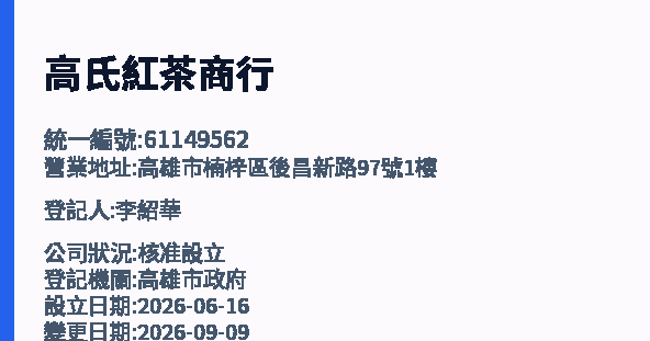 高氏紅茶商行的照片-統編 61149562 公司登記資料與營業項目詳細圖表