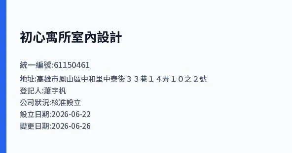 初心寓所室內設計的照片-統編 61150461(高雄市) 公司登記資料與營業項目詳細圖表