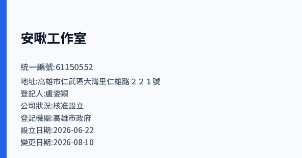 安啾工作室的照片-統編 61150552 公司登記資料與營業項目詳細圖表