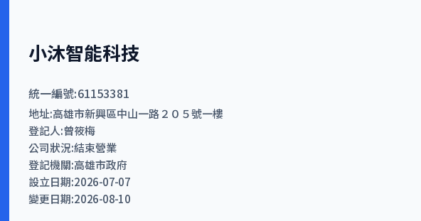 小沐智能科技的照片-統編 61153381 公司登記資料與營業項目詳細圖表