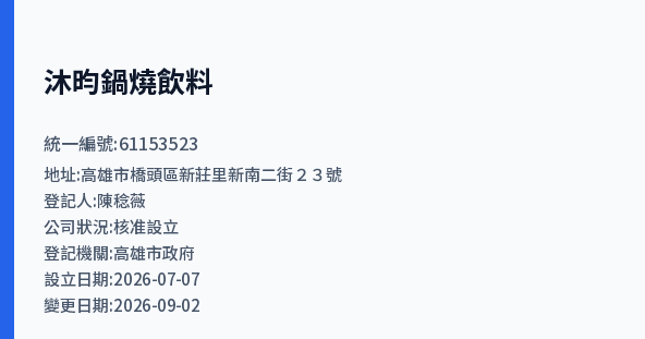 沐昀鍋燒飲料的照片-統編 61153523(高雄市) 公司登記資料與營業項目詳細圖表