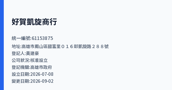 好賀凱旋商行的照片-統編 61153875(高雄市) 公司登記資料與營業項目詳細圖表