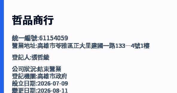 哲品商行的照片-統編 61154059 公司登記資料與營業項目詳細圖表