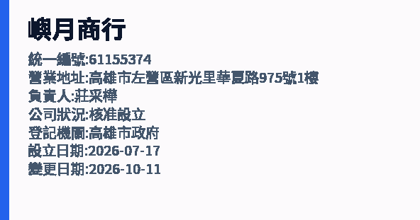 嶼月商行的照片-統編 61155374(高雄市) 公司登記資料與營業項目詳細圖表