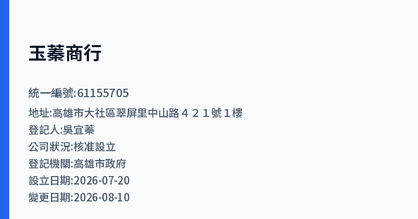 玉蓁商行的照片-統編 61155705(高雄市) 公司登記資料與營業項目詳細圖表