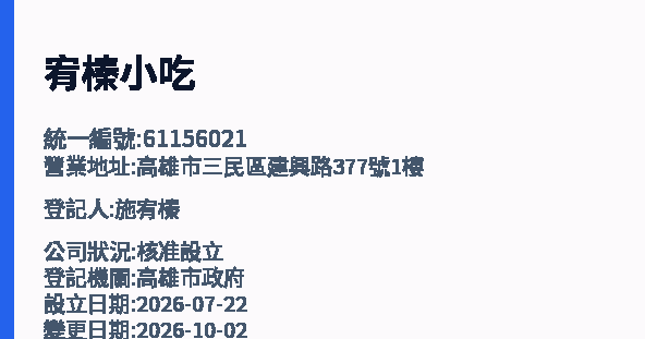 宥榛小吃的照片-統編 61156021(高雄市) 公司登記資料與營業項目詳細圖表