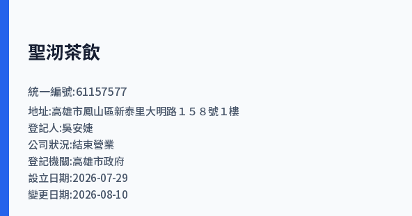 聖沏茶飲的照片-統編 61157577(高雄市) 公司登記資料與營業項目詳細圖表