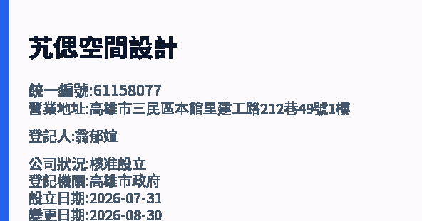 艽偲空間設計的照片-統編 61158077(高雄市) 公司登記資料與營業項目詳細圖表