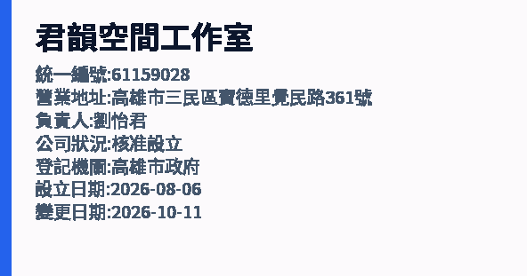 君韻空間工作室的照片-統編 61159028 公司登記資料與營業項目詳細圖表
