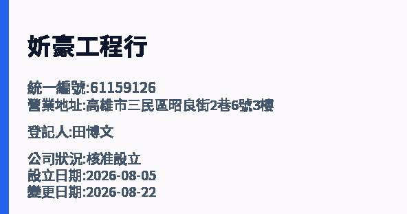 妡豪工程行的照片-統編 61159126(高雄市) 公司登記資料與營業項目詳細圖表