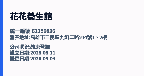 花花養生館的照片-統編 61159836(高雄市) 公司登記資料與營業項目詳細圖表