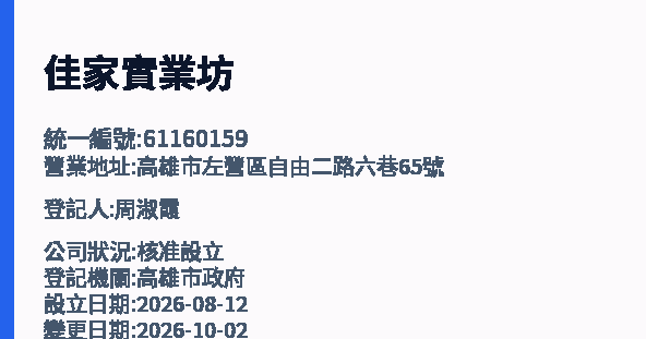 佳家實業坊的照片-統編 61160159(高雄市) 公司登記資料與營業項目詳細圖表
