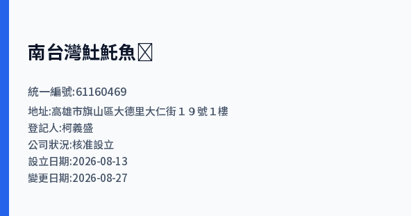 南台灣𩵚魠魚焿的照片-統編 61160469(高雄市) 公司登記資料與營業項目詳細圖表