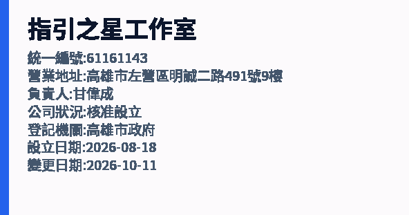 指引之星工作室的照片-統編 61161143 公司登記資料與營業項目詳細圖表