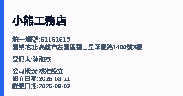 小熊工務店的照片-統編 61161615(高雄市) 公司登記資料與營業項目詳細圖表