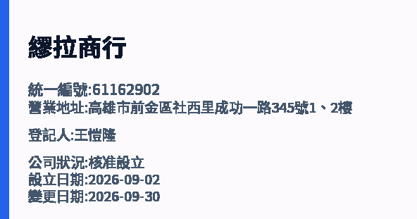 繆拉商行的照片-統編 61162902(高雄市) 公司登記資料與營業項目詳細圖表