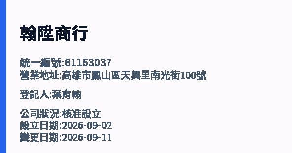 翰陞商行的照片-統編 61163037(高雄市) 公司登記資料與營業項目詳細圖表