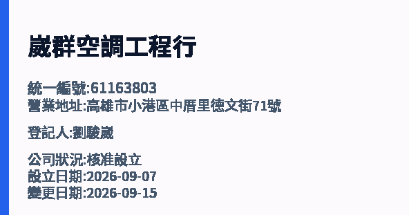 崴群空調工程行的照片-統編 61163803(高雄市) 公司登記資料與營業項目詳細圖表