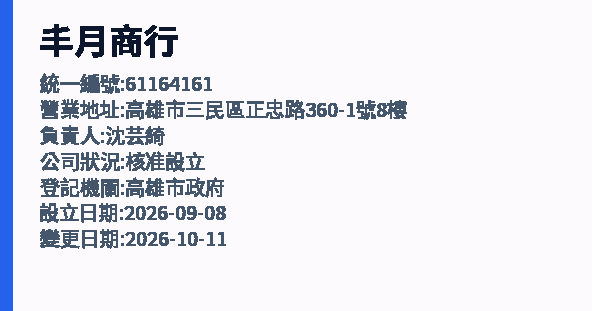 丰月商行的照片-統編 61164161(高雄市) 公司登記資料與營業項目詳細圖表