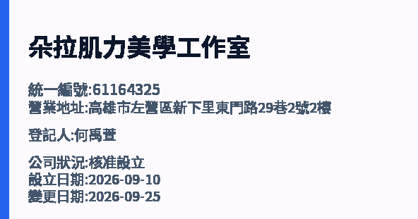 朵拉肌力美學工作室的照片-統編 61164325(高雄市) 公司登記資料與營業項目詳細圖表