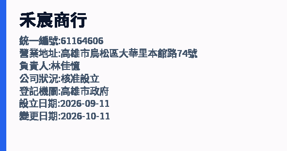 禾宸商行的照片-統編 61164606(高雄市) 公司登記資料與營業項目詳細圖表
