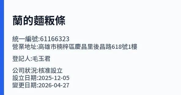 蘭的麵粄條的照片-統編 61166323(高雄市) 公司登記資料與營業項目詳細圖表