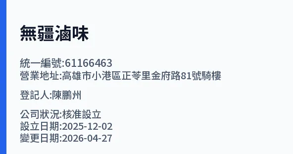無疆滷味的照片-統編 61166463(高雄市) 公司登記資料與營業項目詳細圖表