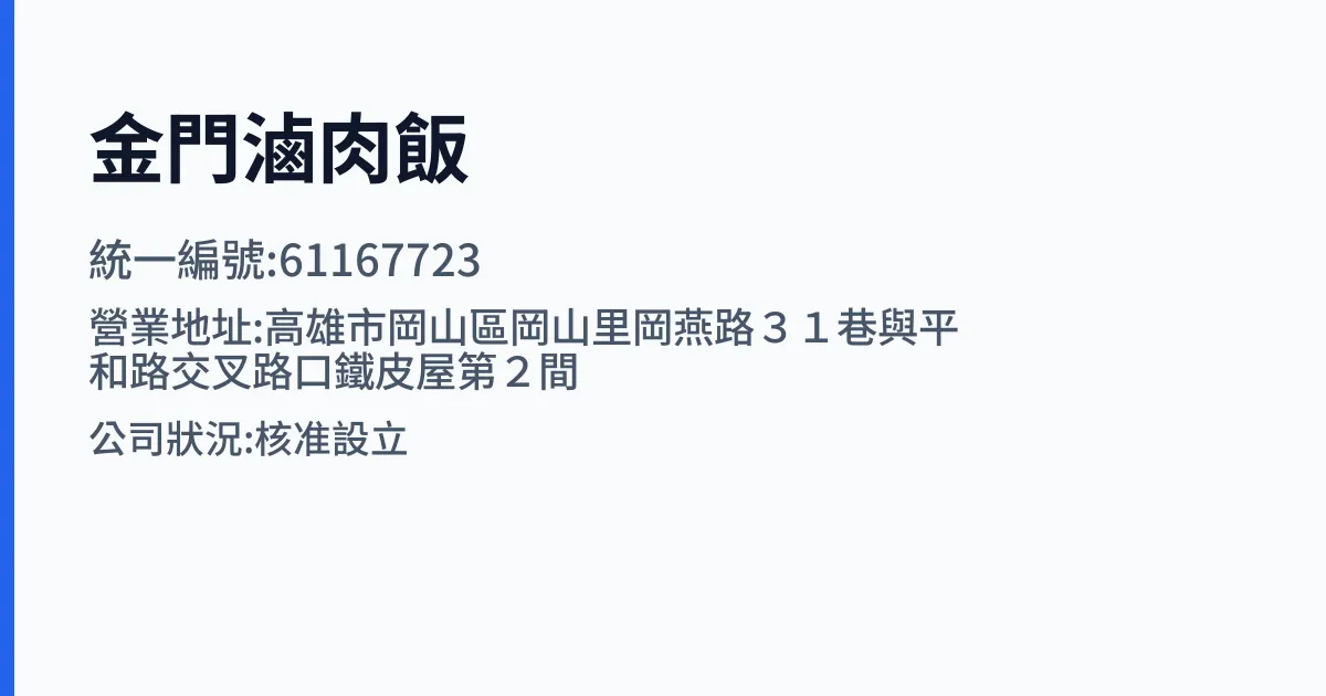 金門滷肉飯 - 統編 61167723(高雄市) 公司登記資料與營業項目詳細圖表