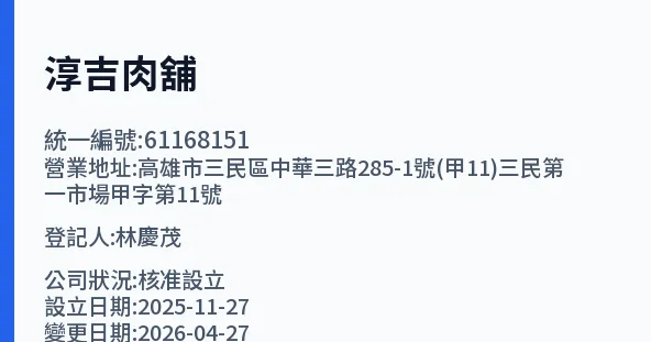 淳吉肉舖的照片-統編 61168151(高雄市) 公司登記資料與營業項目詳細圖表
