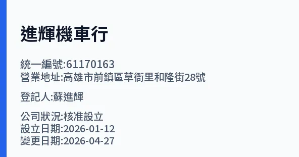 進輝機車行的照片-統編 61170163(高雄市) 公司登記資料與營業項目詳細圖表