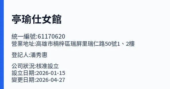 亭瑜仕女館的照片-統編 61170620(高雄市) 公司登記資料與營業項目詳細圖表