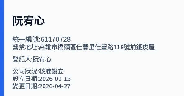 阮宥心的照片-統編 61170728(高雄市) 公司登記資料與營業項目詳細圖表