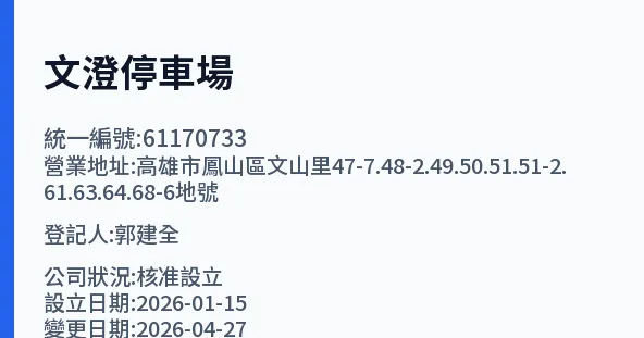 文澄停車場的照片-統編 61170733(高雄市) 公司登記資料與營業項目詳細圖表