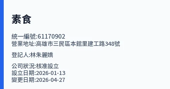 素食的照片-統編 61170902(高雄市) 公司登記資料與營業項目詳細圖表