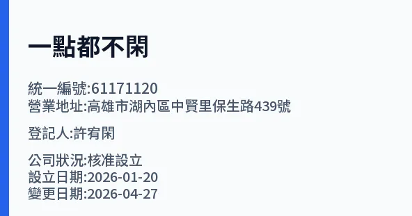 一點都不閑的照片-統編 61171120(高雄市) 公司登記資料與營業項目詳細圖表