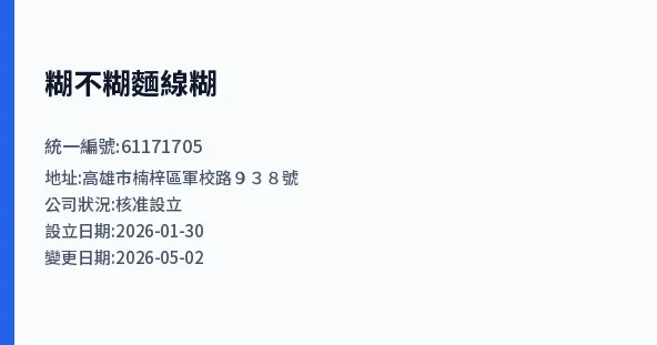 糊不糊麵線糊的照片-統編 61171705(高雄市) 公司登記資料與營業項目詳細圖表