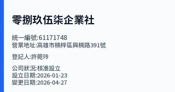 零捌玖伍柒企業社的照片-統編 61171748(高雄市) 公司登記資料與營業項目詳細圖表