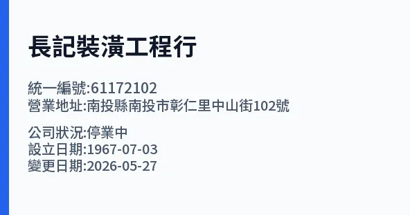長記裝潢工程行的照片-統編 61172102(南投縣) 公司登記資料與營業項目詳細圖表