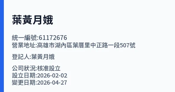 葉黃月娥的照片-統編 61172676(高雄市) 公司登記資料與營業項目詳細圖表