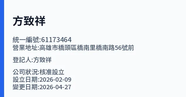 方致祥的照片-統編 61173464(高雄市) 公司登記資料與營業項目詳細圖表