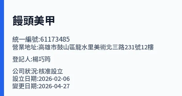 饅頭美甲的照片-統編 61173485(高雄市) 公司登記資料與營業項目詳細圖表