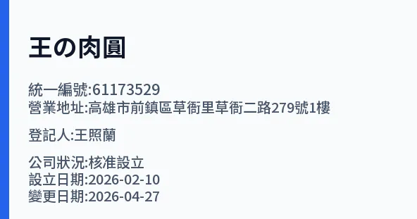 王の肉圓的照片-統編 61173529(高雄市) 公司登記資料與營業項目詳細圖表