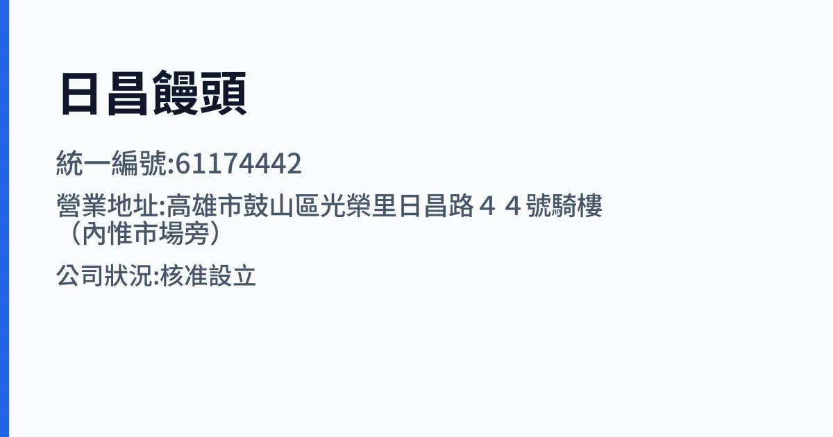 日昌饅頭 - 統編 61174442(高雄市) 公司登記資料與營業項目詳細圖表