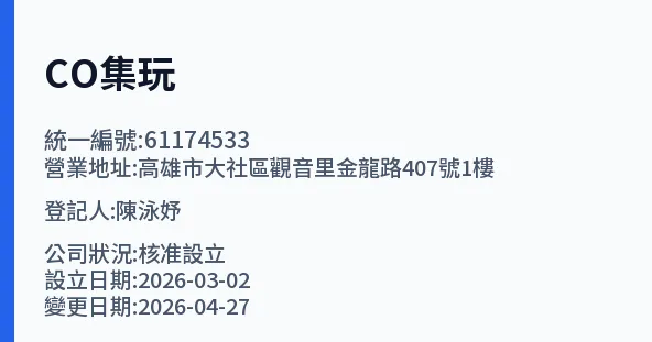 CO集玩的照片-統編 61174533(高雄市) 公司登記資料與營業項目詳細圖表