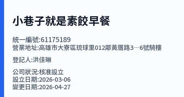 小巷子就是素餃早餐的照片-統編 61175189(高雄市) 公司登記資料與營業項目詳細圖表