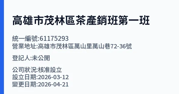 高雄市茂林區茶產銷班第一班的照片-統編 61175293(高雄市) 公司登記資料與營業項目詳細圖表