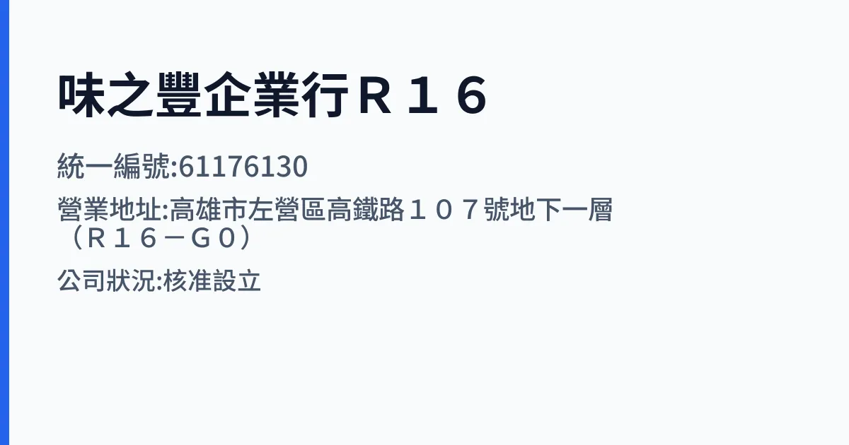 味之豐企業行R16 - 統編 61176130(高雄市) 公司登記資料與營業項目詳細圖表