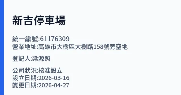 新吉停車場的照片-統編 61176309(高雄市) 公司登記資料與營業項目詳細圖表