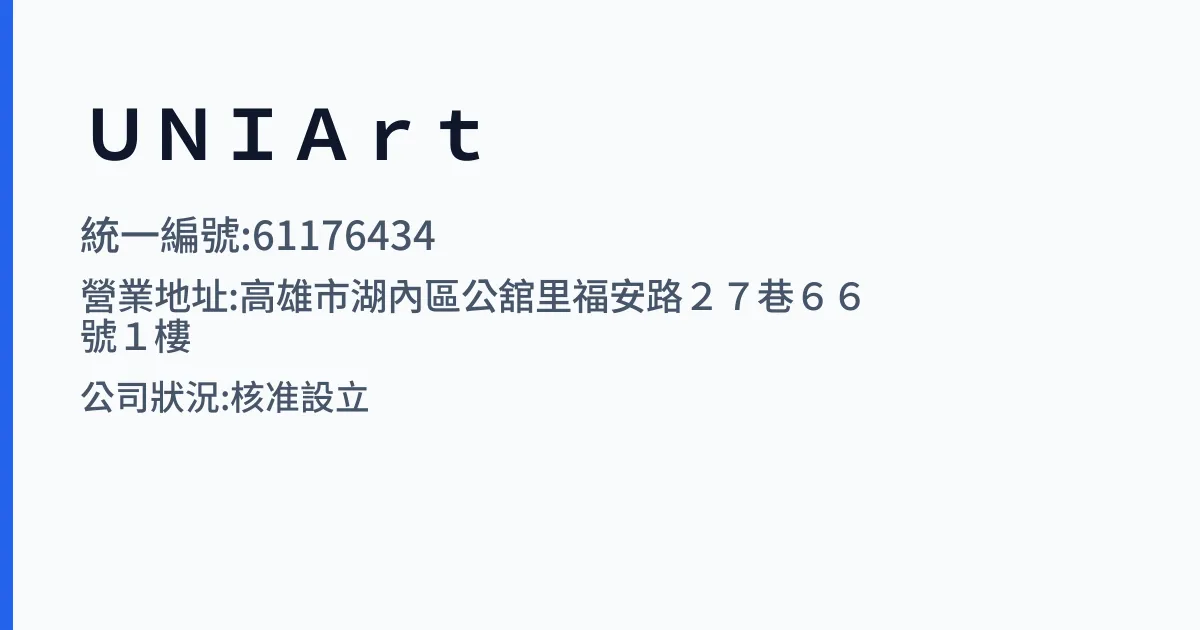 ＵＮＩＡｒｔ - 統編 61176434(高雄市) 公司登記資料與營業項目詳細圖表