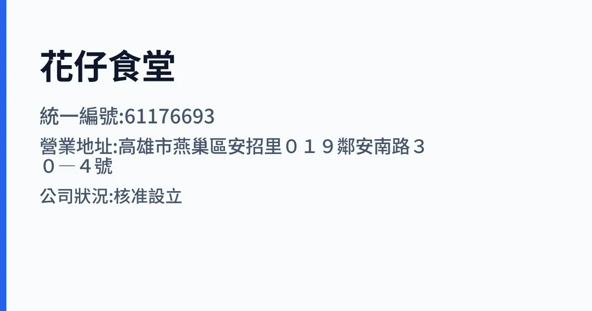 花仔食堂 - 統編 61176693(高雄市) 公司登記資料與營業項目詳細圖表